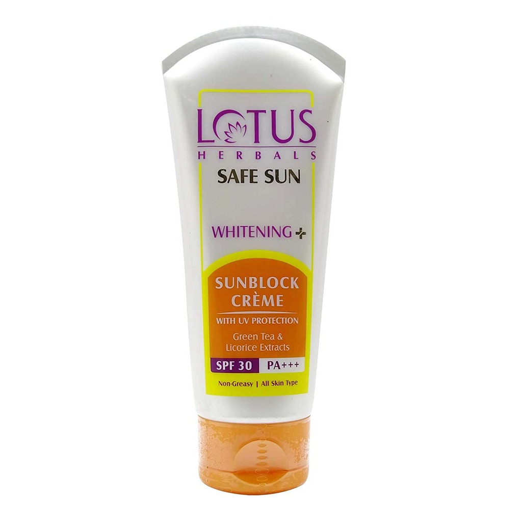 Lotus Herbals Safe Sun Whitening+ Sunblock Crème Spf-30 Pa+++ 75 Gm ...