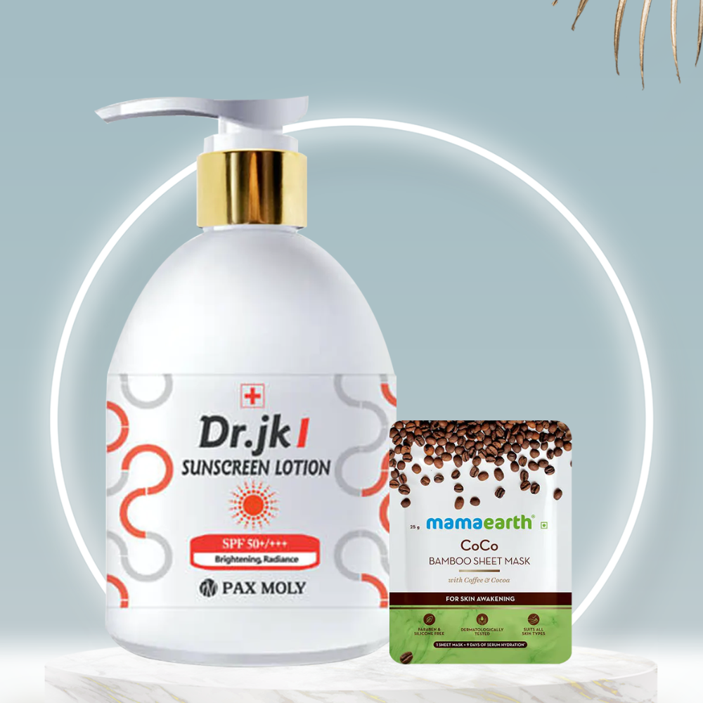 Dr Jk Sunscreen + Mamaearth Cocoa Bamboo Sheet Mask (copy) | Jeevee