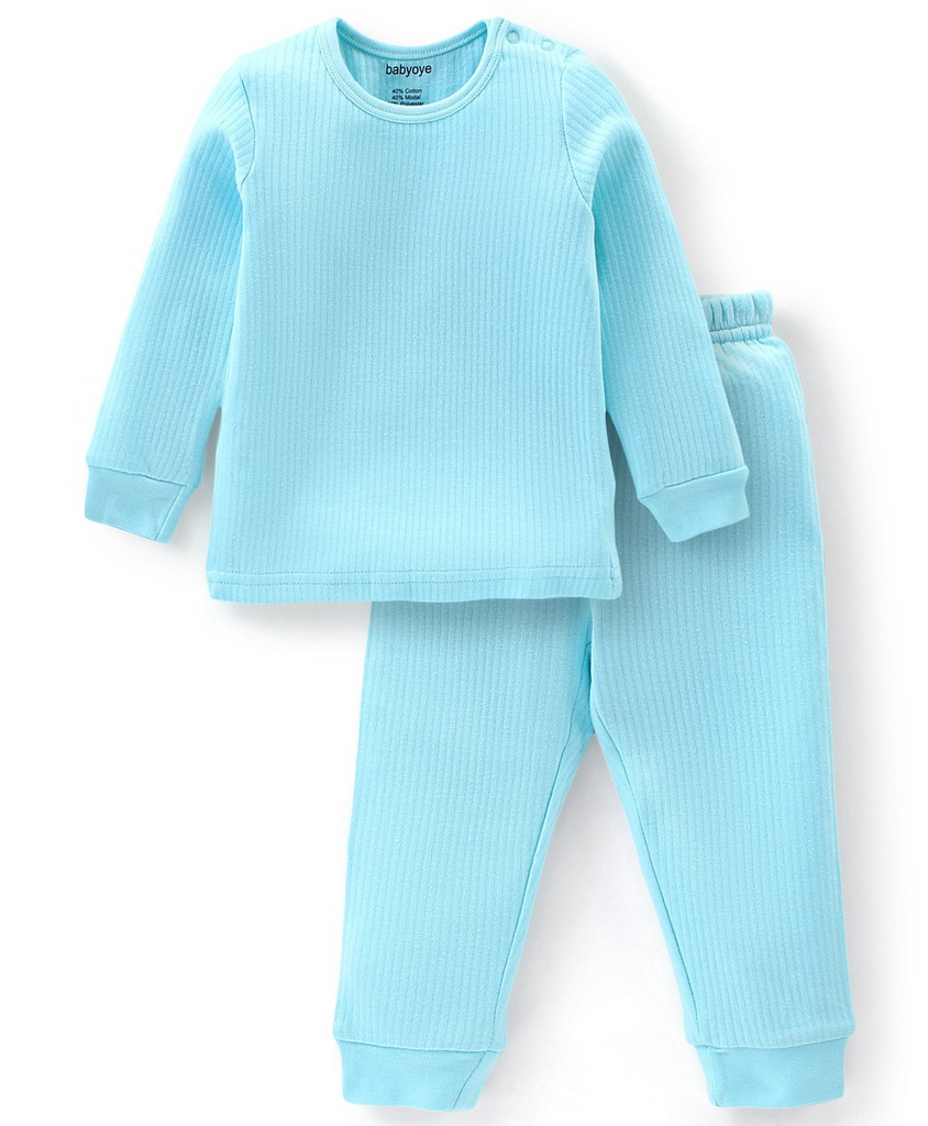 Babyoye Modal Solid Dye Thermal Vest &pajama -blue (6-9 Months) | Jeevee
