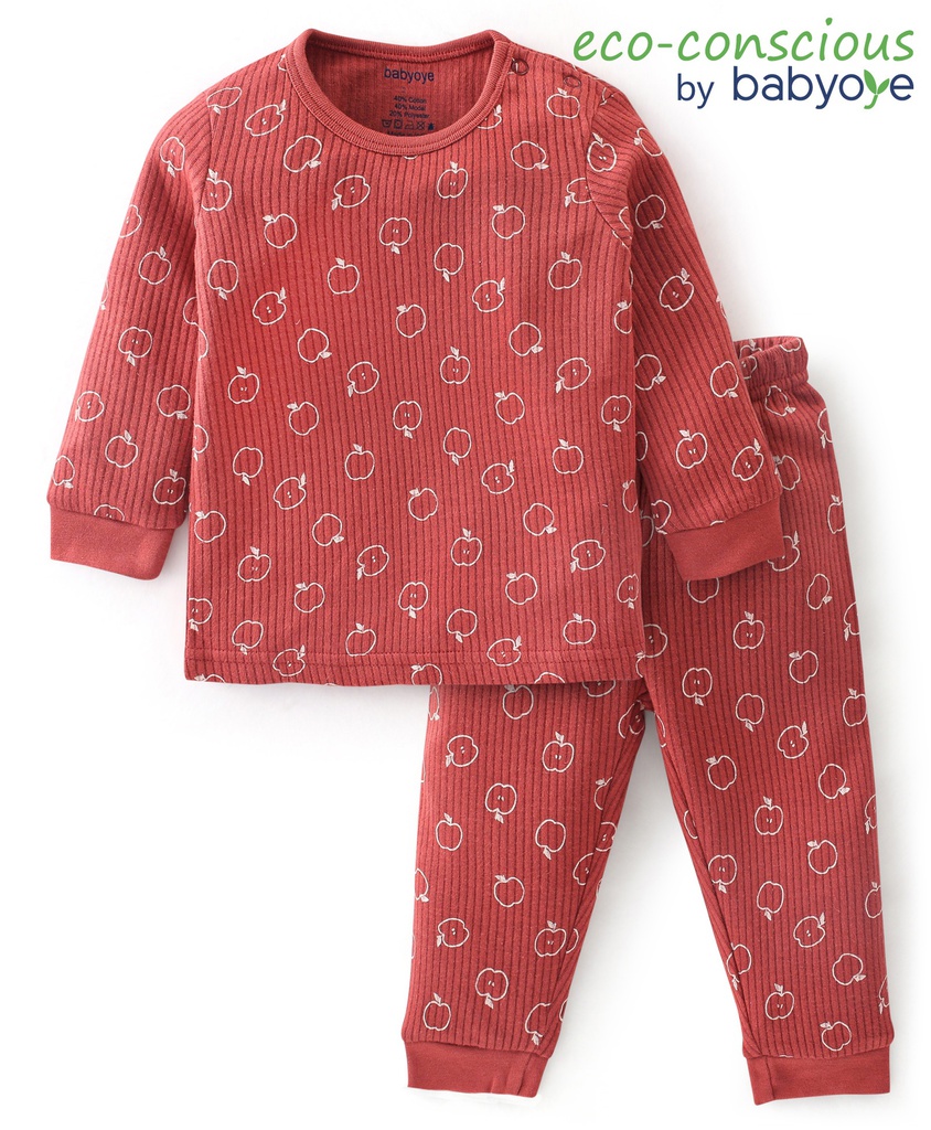 Babyoye Thermal Vest & Pajama Apple Print - Brown (3-6 Months) | Jeevee