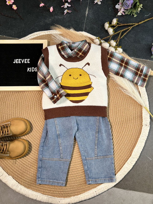 Littlefashionista Bee Graphic 3pcs Set Brown (3-4 Years) | Jeevee