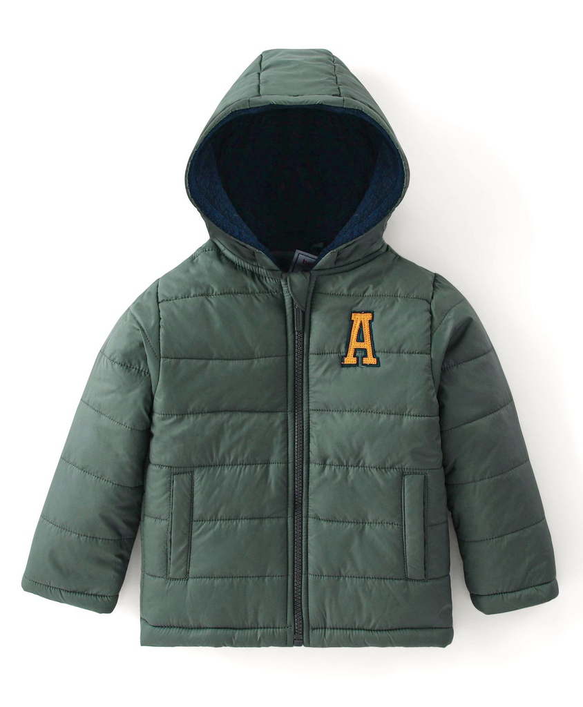 Babyhug Padded & Hooded Jacket With Embroidery- Green (2-3 Years) | Jeevee