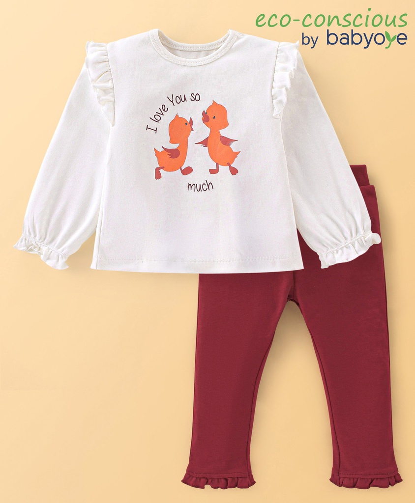 Babyoye Top & Pant With Duck Print- White & Maroon (12-18 Months) | Jeevee