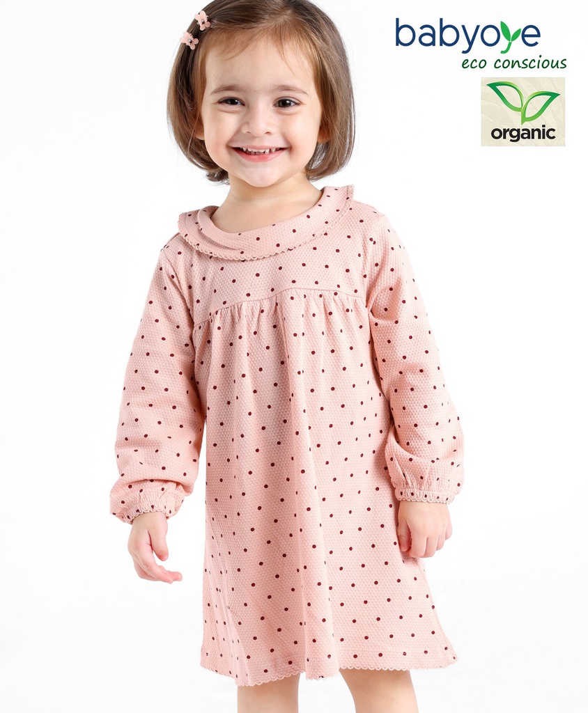 Babyoye Textured Frock With Polka Dots Print- Pink (4-5 Years) | Jeevee