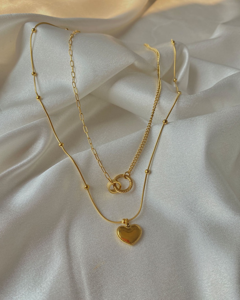 Salt Double Strand Heart & Ring Necklace | Jeevee