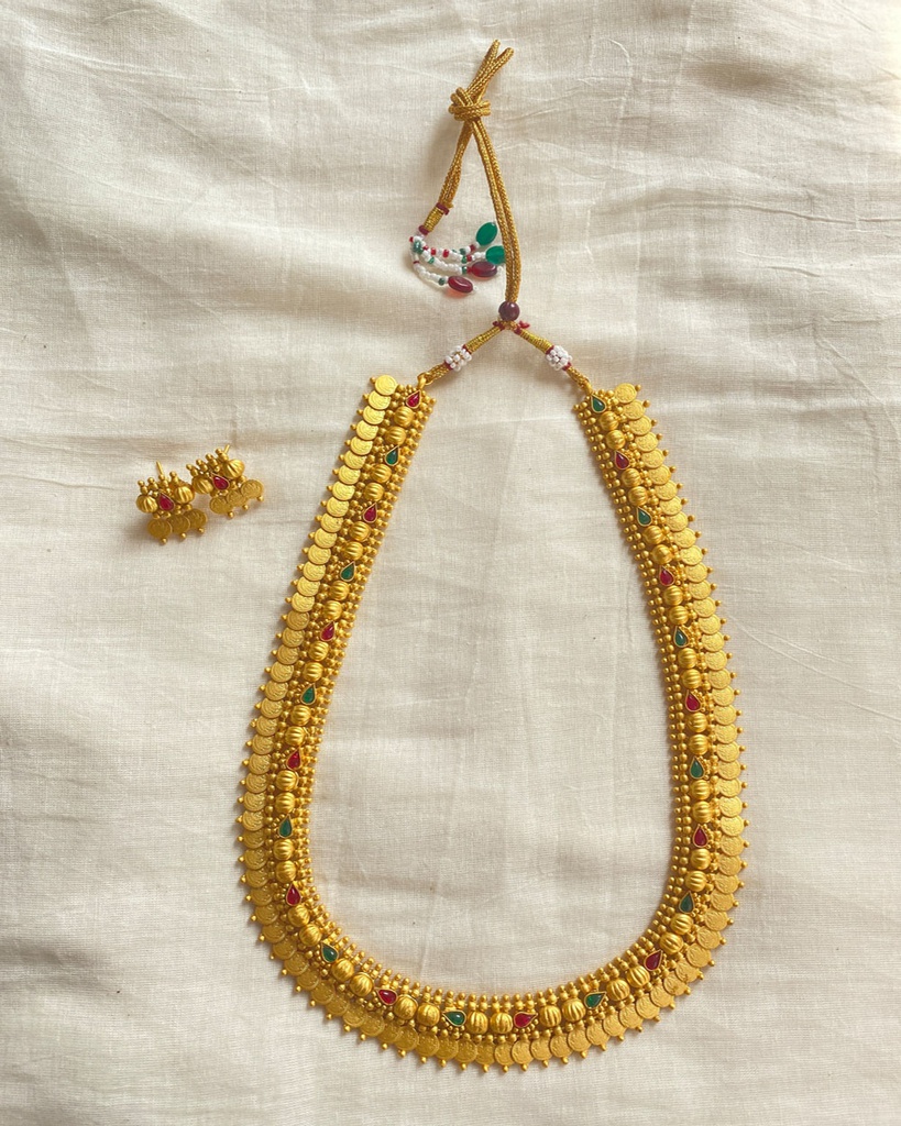 Aadhya Red Green Stone-studded Jewellery Set | Jeevee