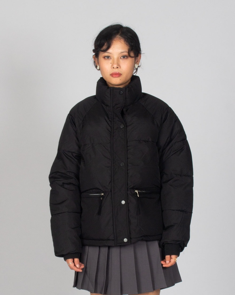 Wasabi Stand Up Collar Black Puffer Jacket (xl) | Jeevee