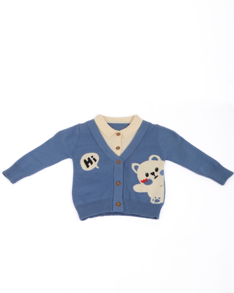Jeevee Kids Bear Print Cardigan - Blue/100 (80cm) | Jeevee