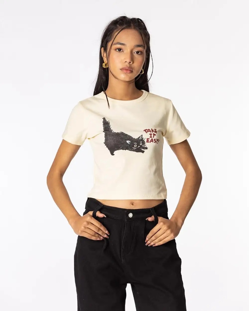Wasabi Cat Printed Yellow T-shirt | Jeevee