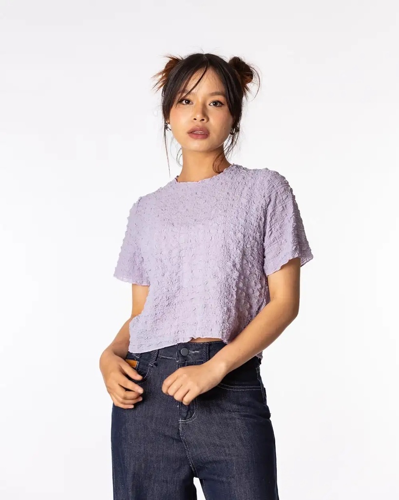 Wasabi Bubble Pleated Short Sleeve Tee - Purple | Jeevee