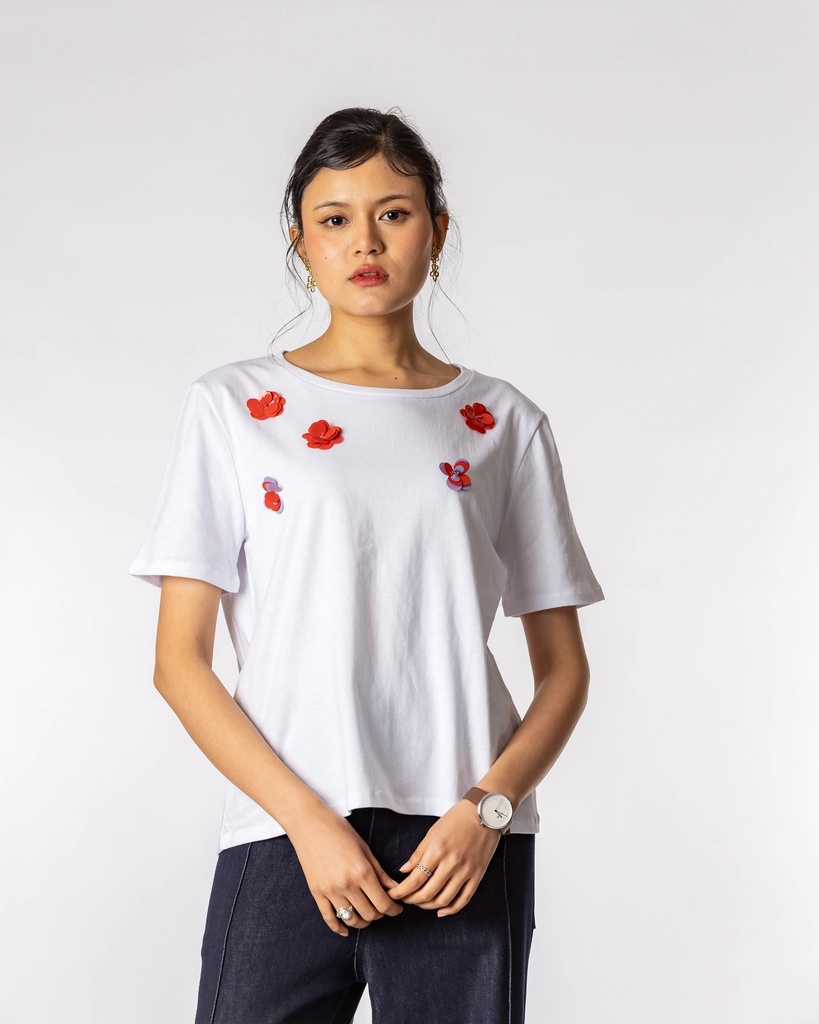 Salt Floral Whisper Half T-shirt - White (s) | Jeevee