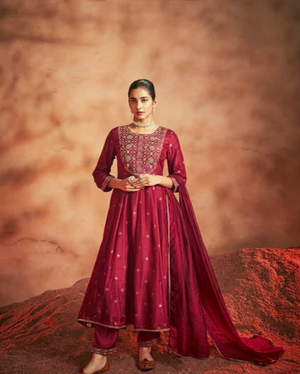 Aadhya Peshwai Red Dola Anarkali Set (s) | Jeevee