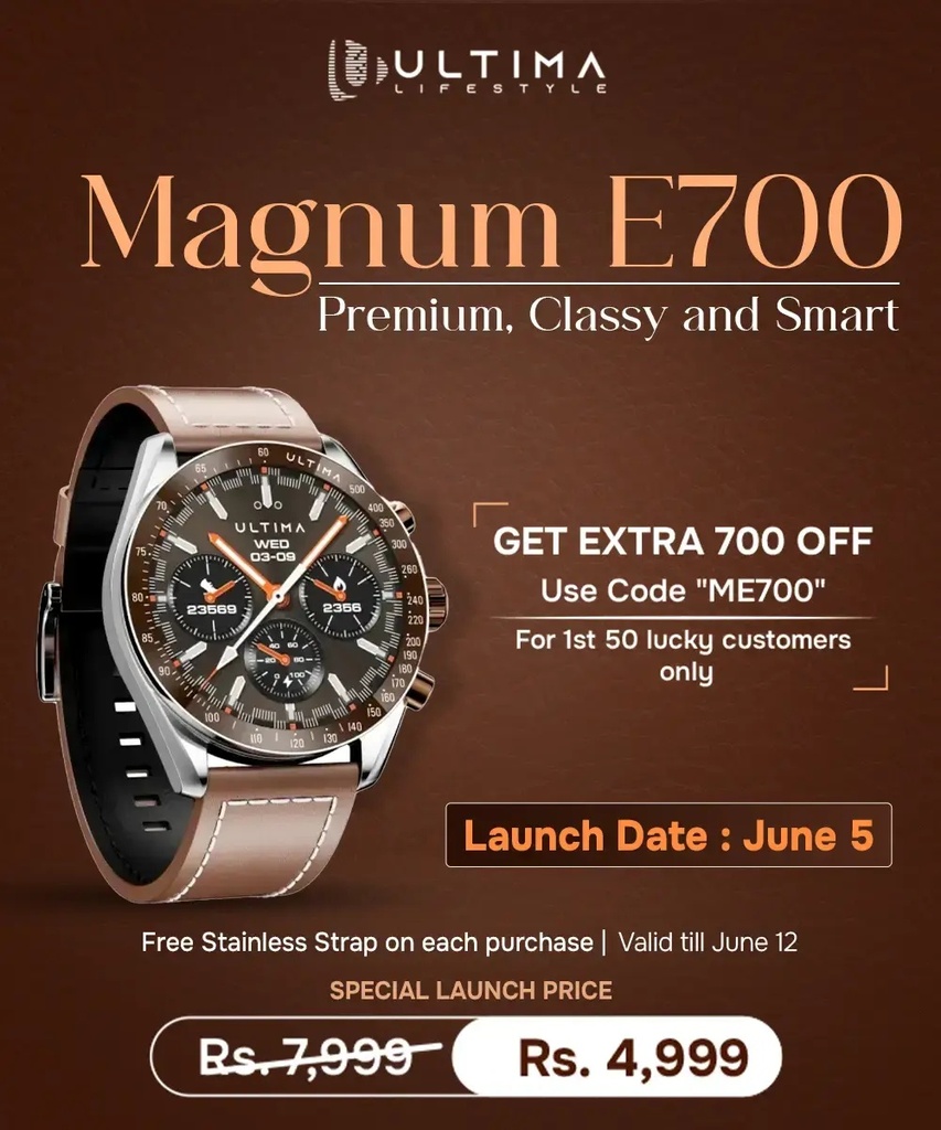 Ultima Magnum E700 Smartwatch Tru Amoled Display (black) | Jeevee